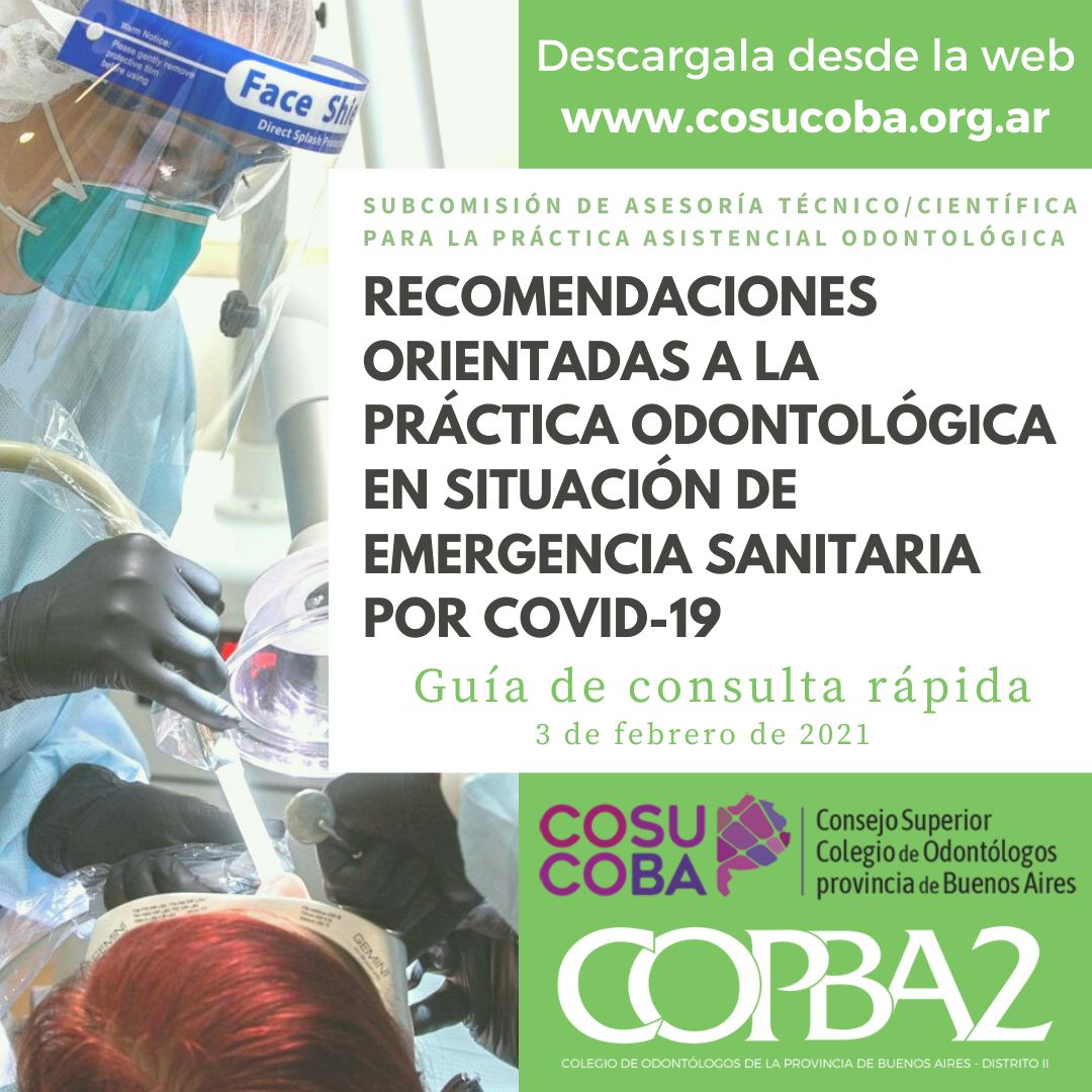 Recomendaciones para la práctica odontológica en situación de emergencia por COVID 19 - COPBA2 ...
